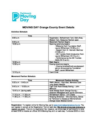 2019 Day of Event Details Orange County - Moving Day